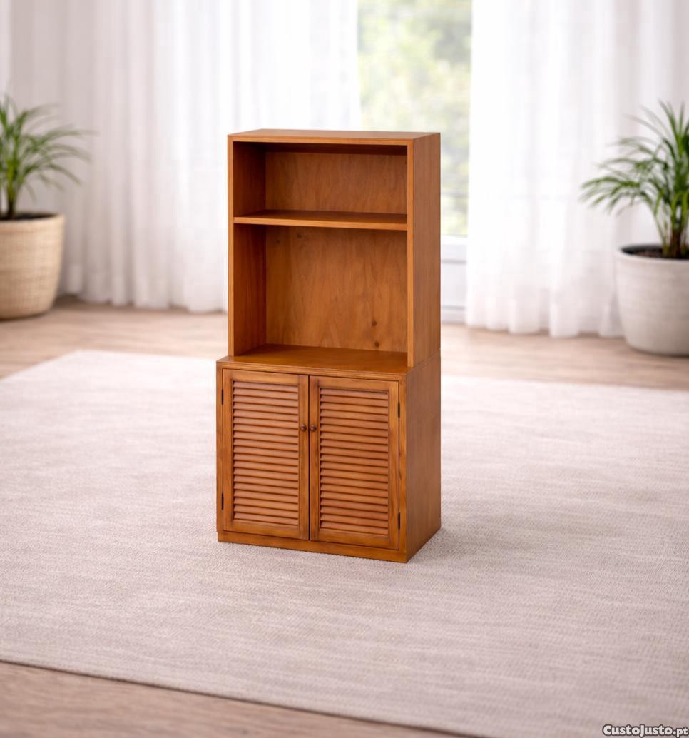 Móvel Rústico Em Madeira Maciça Com Prateleira E Portas Ripadas ...